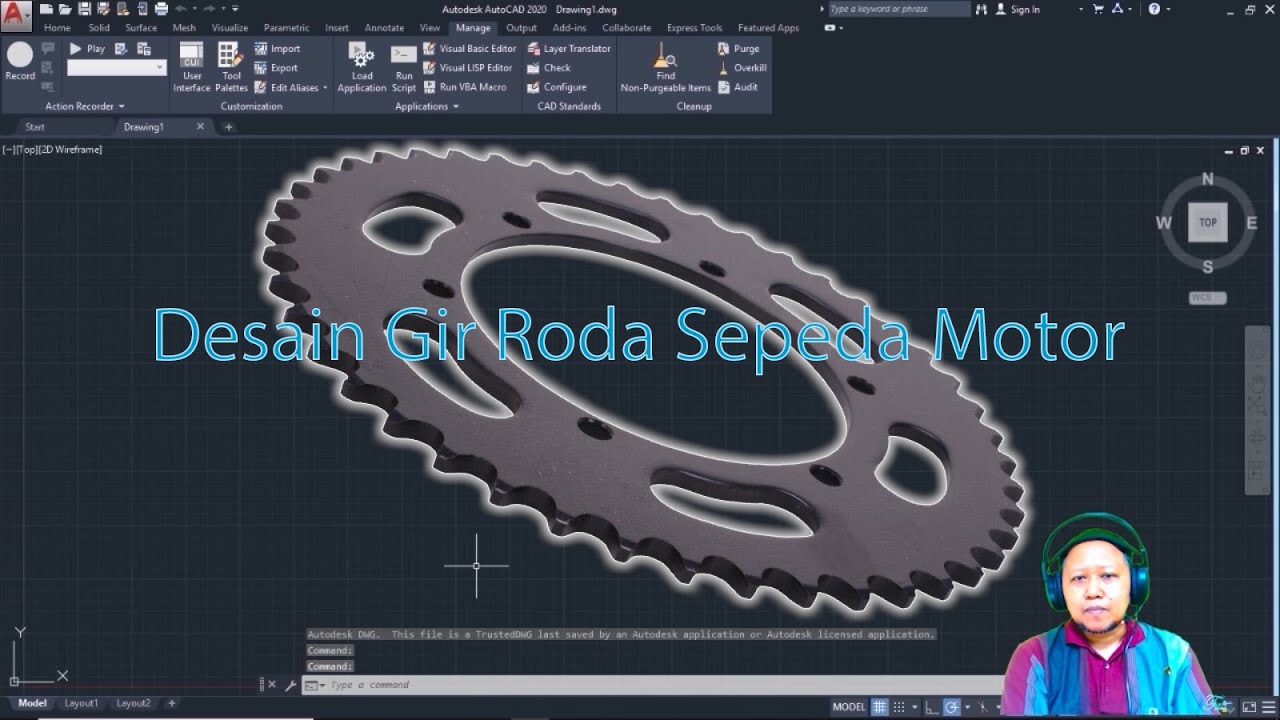 Desain gir roda sepeda motor menggunakan AutoCAD - YouTube