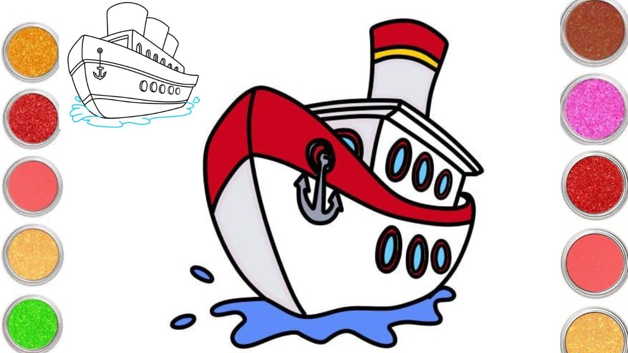 How to draw a ship || drawing painting and coloring ship for kids ...