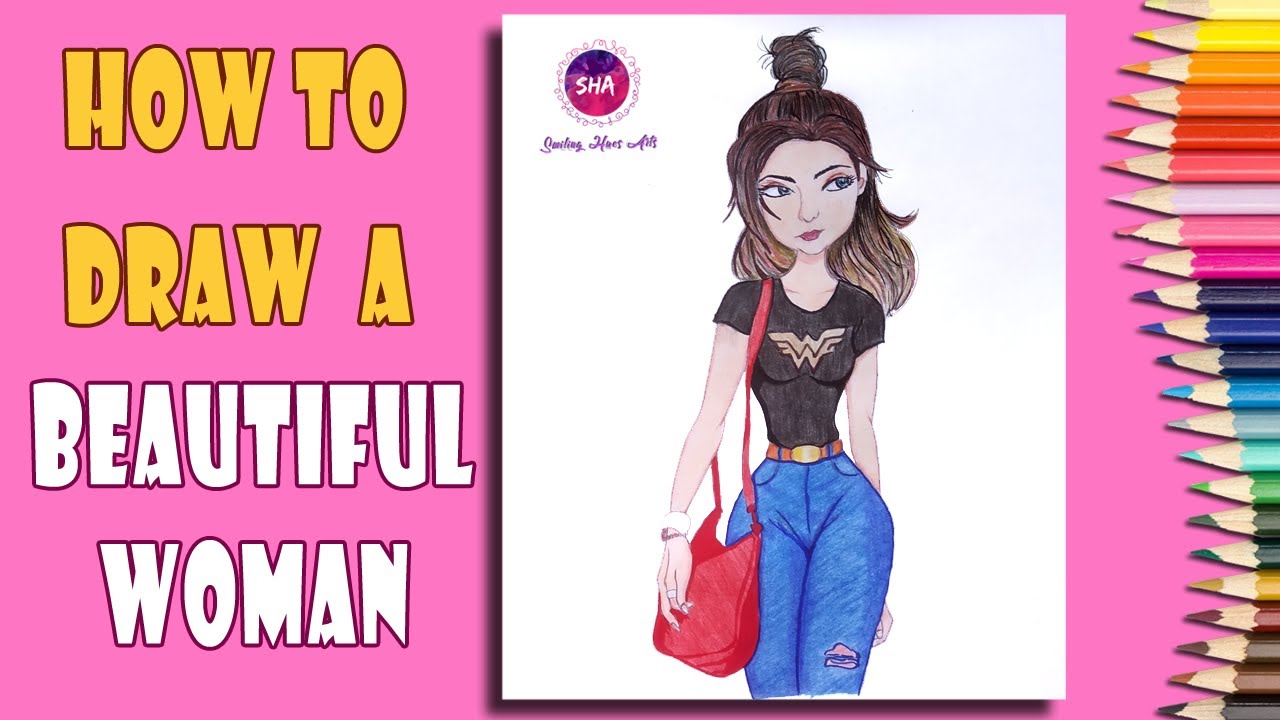 How to draw a Beautiful Woman in Jeans and T-Shirt | Drawing a Smart ...