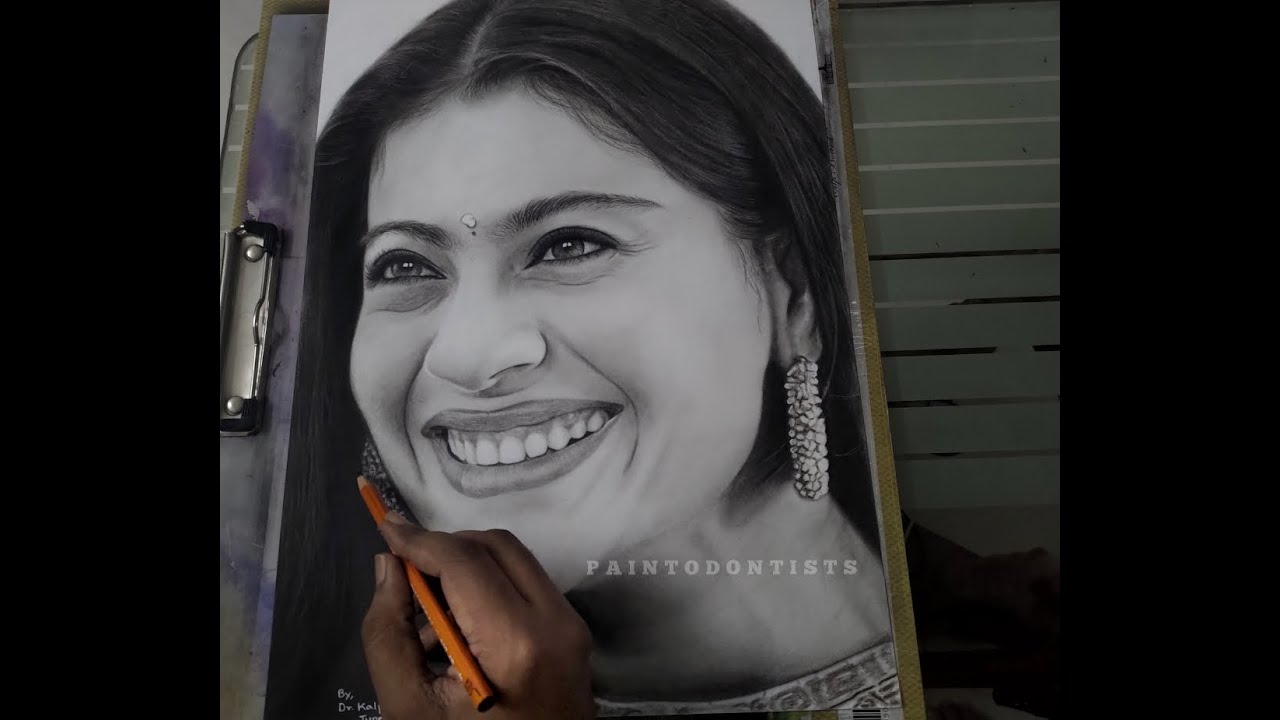 How to draw portrait of Kajol | Charcoal sketch | Tutorial video - YouTube