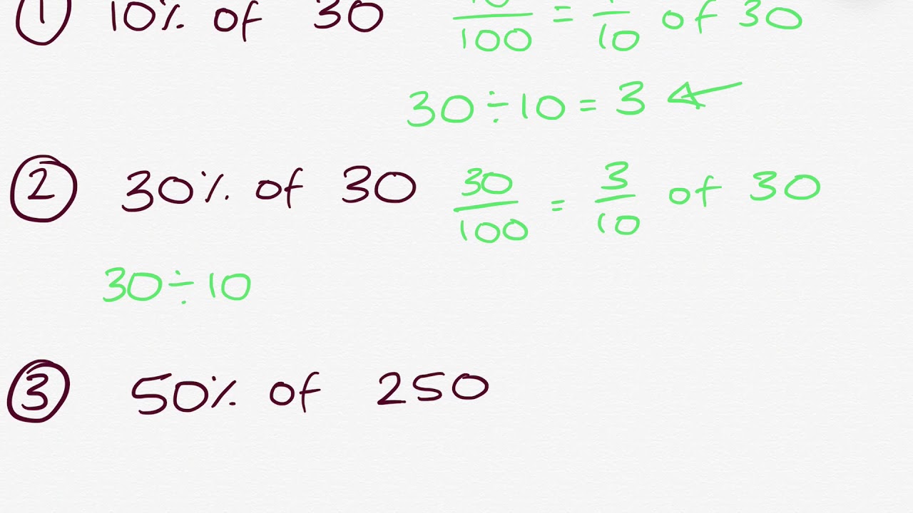 Percentages Of Amounts Non Calculator Pt 1 YouTube