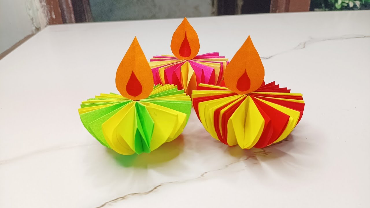 Paper Diya Making | Diwali Decoration Ideas At Home | Diya Decoration ...