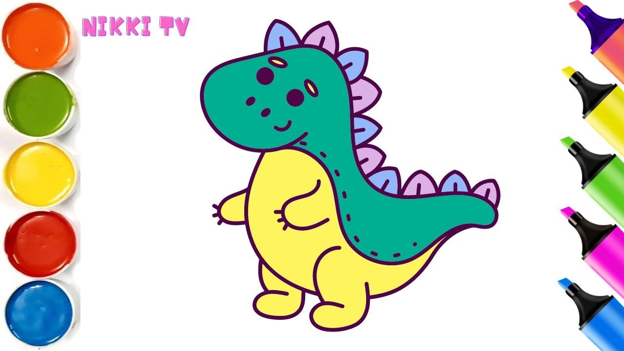 Cute Green Dinosaur Drawing, Painting, Coloring for Kids, Toddlers ...