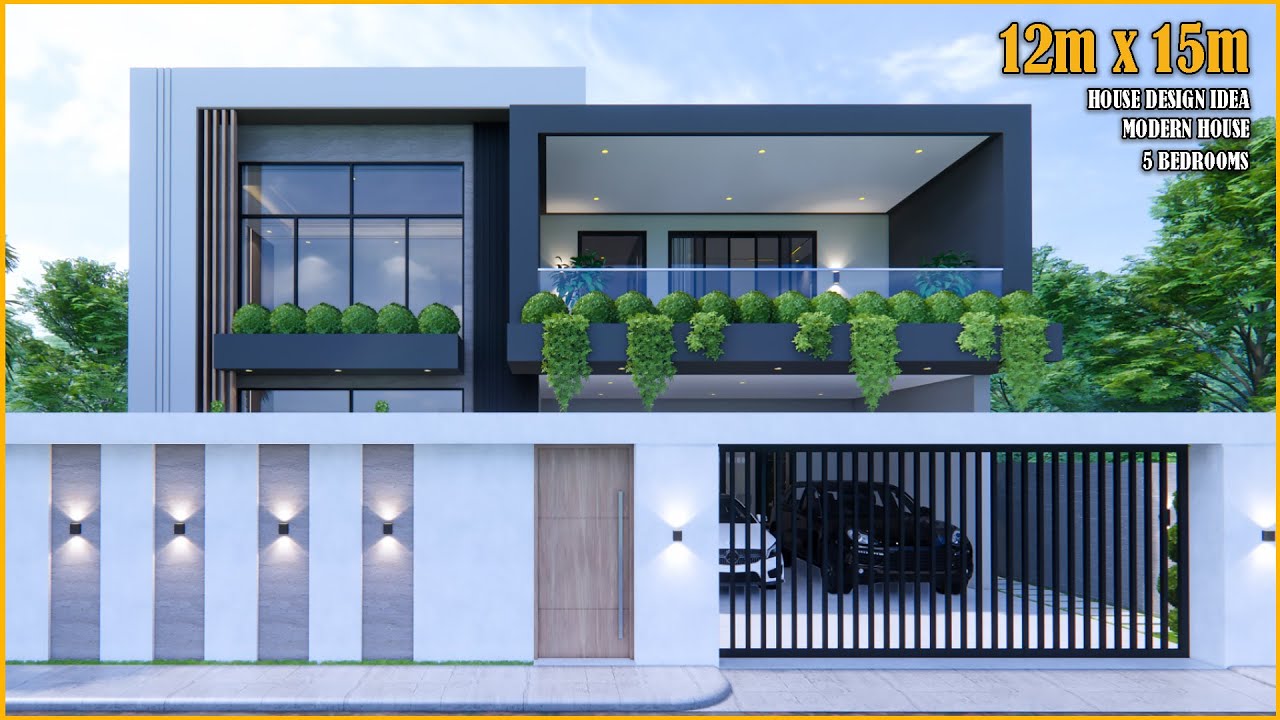 Modern House | House Design 2 Storey | 12m x 15m with 5 Bedrooms - YouTube