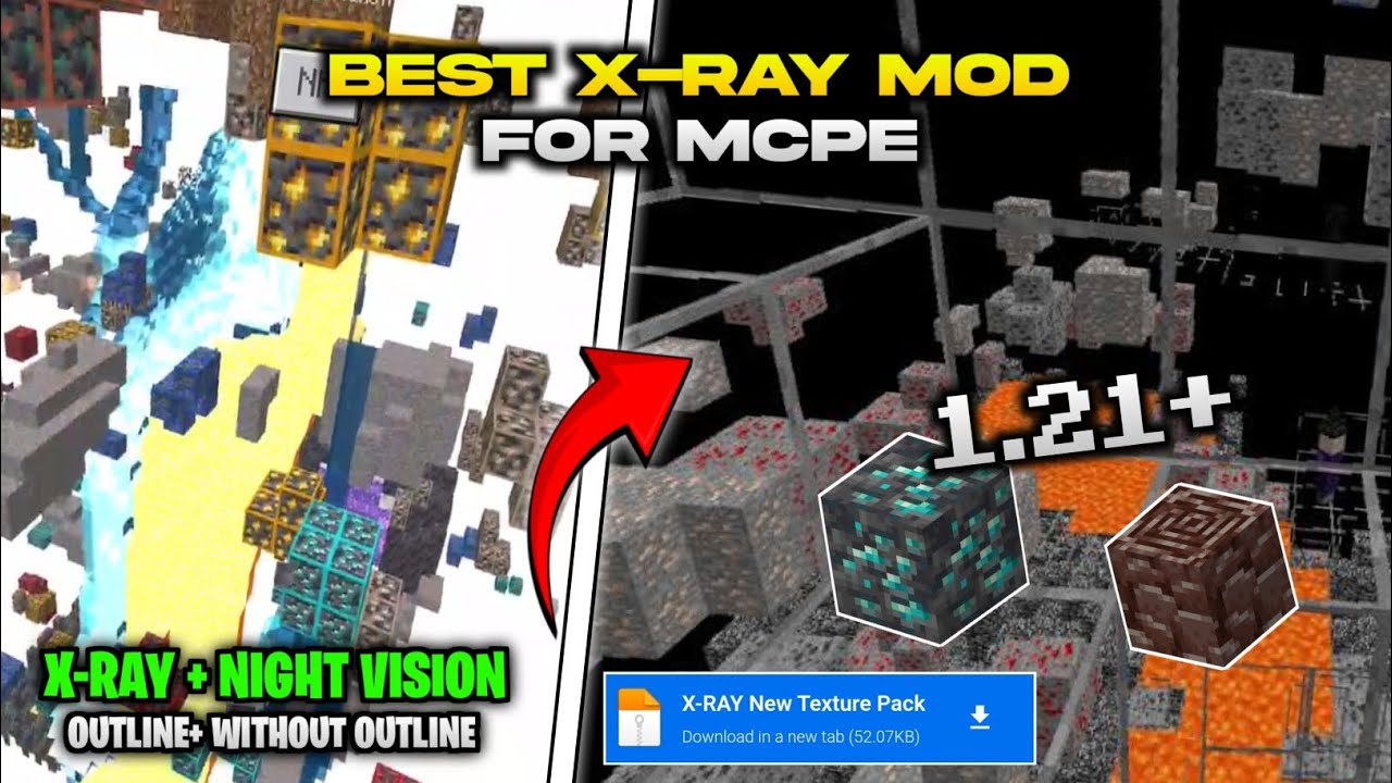 MCPE BEST 1.21+ X-RAY MOD FOR ANDROID 2025 | X-RAY + NIGHT VISION 🔥 ...