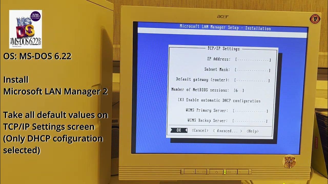 MS-DOS 6.22 network client setup (Microsoft Lan Manager 2.x) and test ...