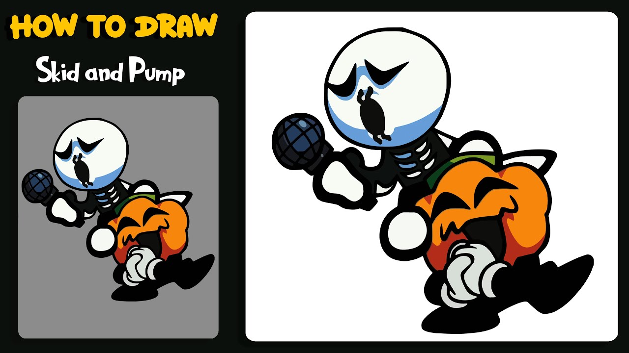 Friday Night Funkin Skid and Pump ( Spooky Month ) - HOW TO DRAW - YouTube