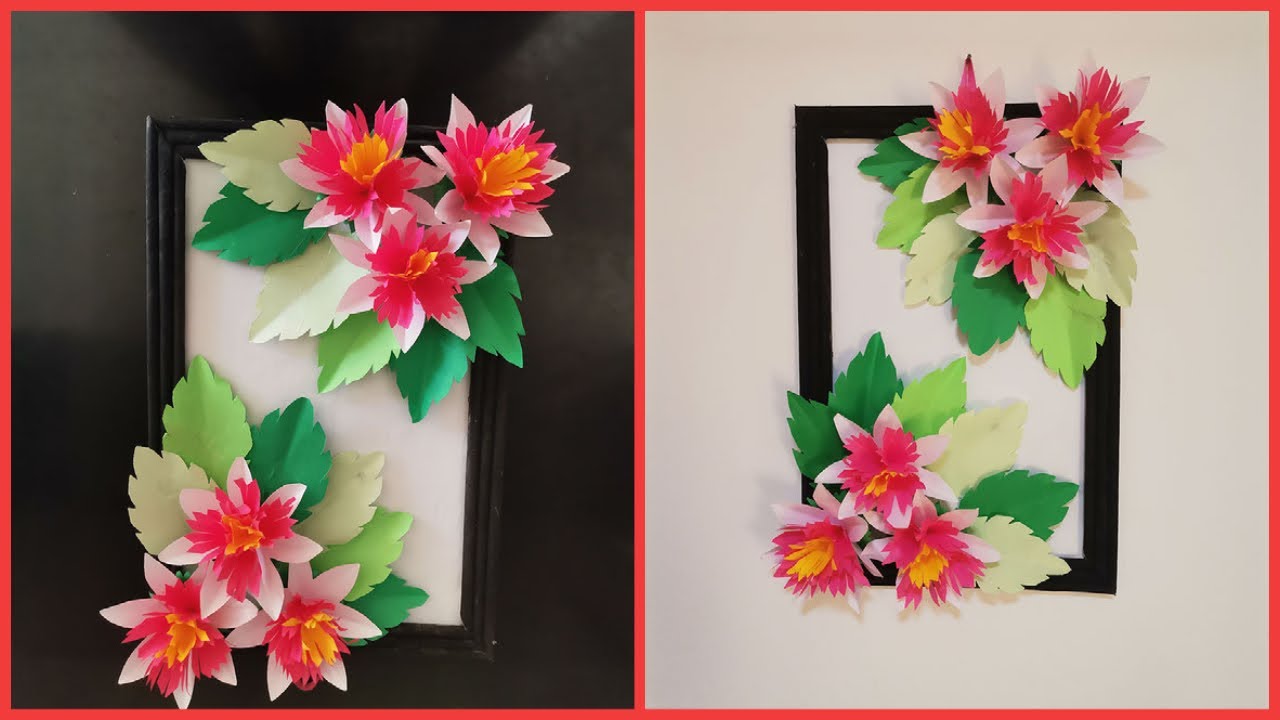 Paper frame with amazing paper flowers made by hand - Paper crafts ...