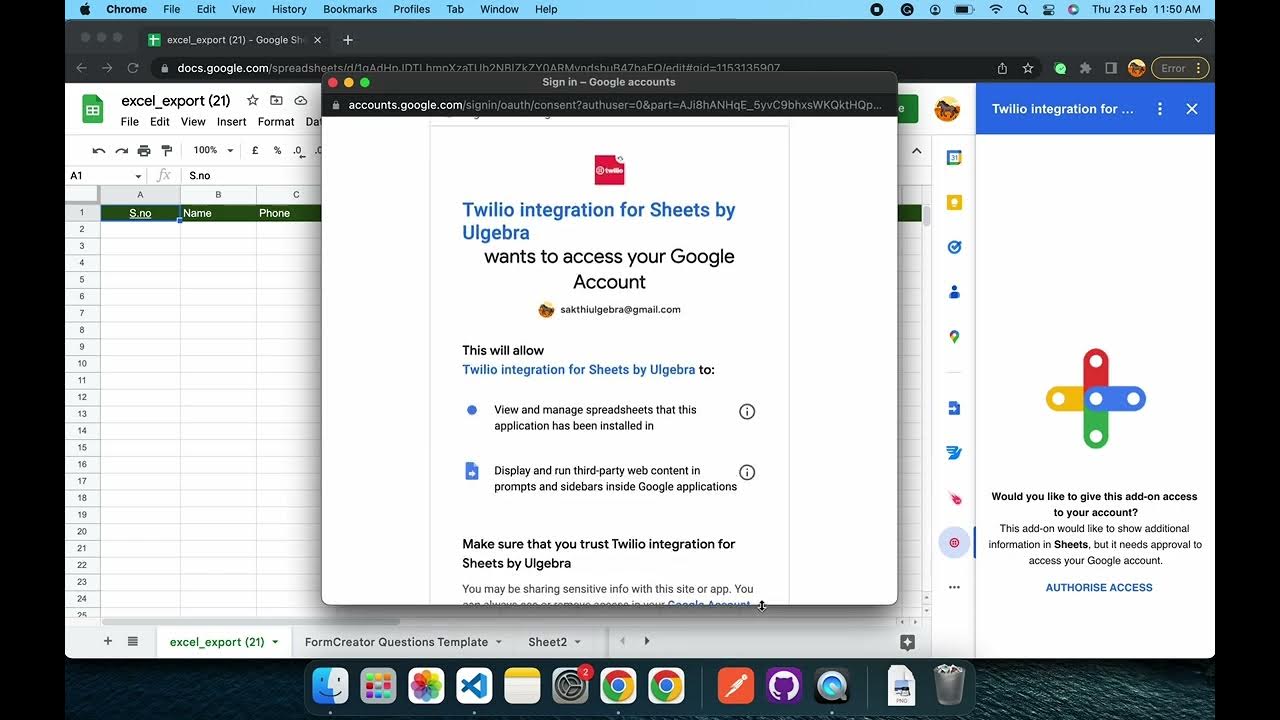 Twilio integration for Google Sheets - Authorization - YouTube