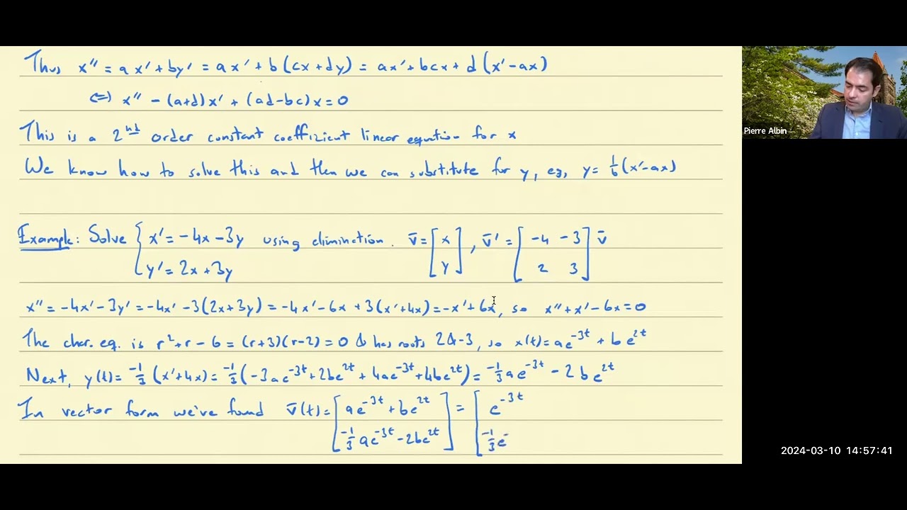 Differential Equations Lecture 25: Constant Coefficient Linear Systems - YouTube