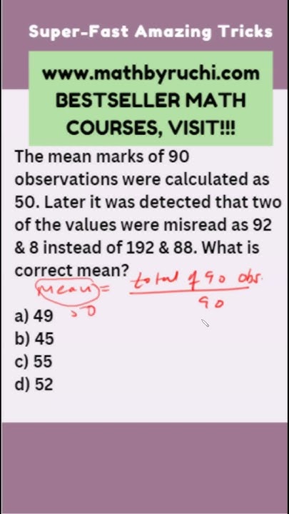 Finding the Correct Mean|Statistics Word Problem|Statistics MCQ| Ruchi ...