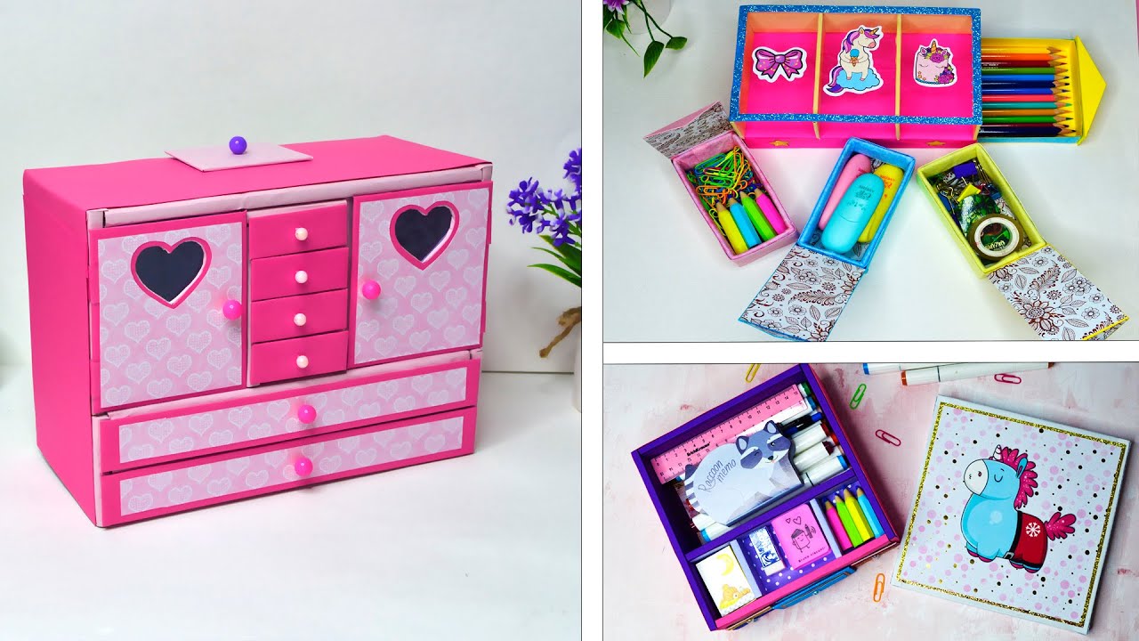 Cardboard crafts for home // How to make Organizer and pencil case ...