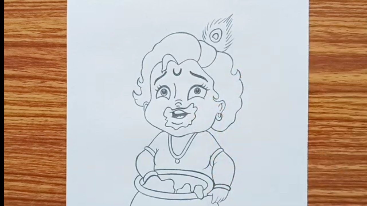 How to Draw Krishna Eating Makhan | Krishna drawing pictures | Krishna ...