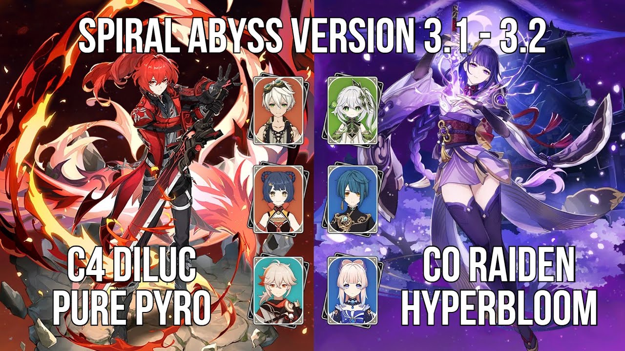 C4 Diluc Pure Pyro - C0 Raiden Shogun Hyperbloom | 3.1 - 3.2 Spiral ...
