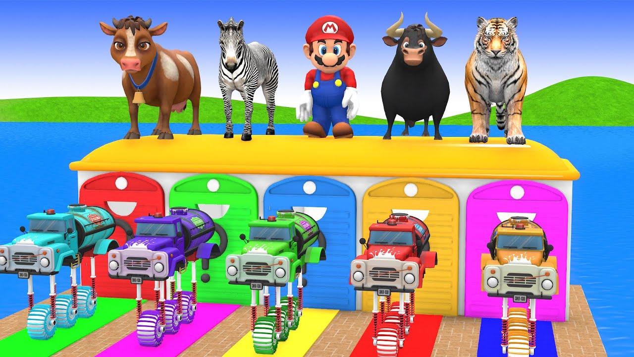 Long Slide Game Cartoon With Cow,Zebra,Tiger,Ferdinand,Mario,3d Animal ...