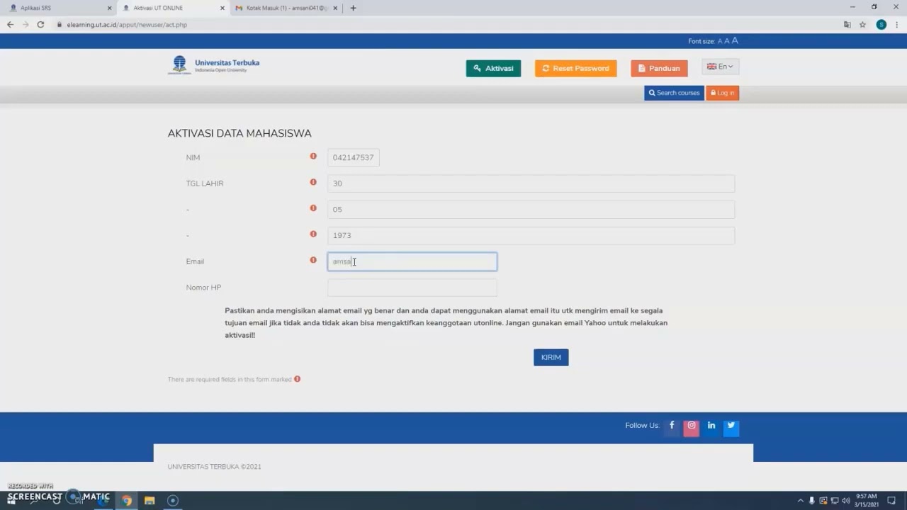 CARA AKTIVASI UT ONLINE SUPAYA BISA IKUT TUTORIAL ONLINE (TUTON) DI UT ...