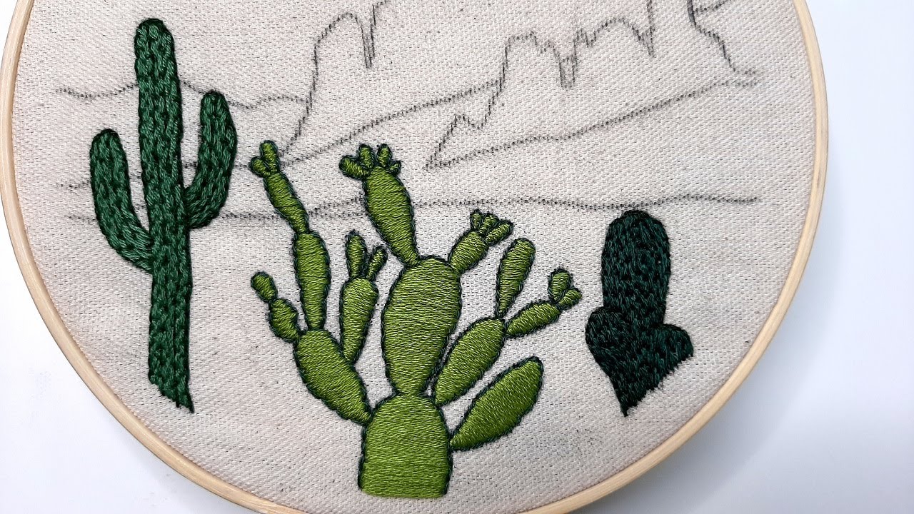 Hand Embroidery for Beginners Cactus L&S Stitch Satin Stitch Back ...