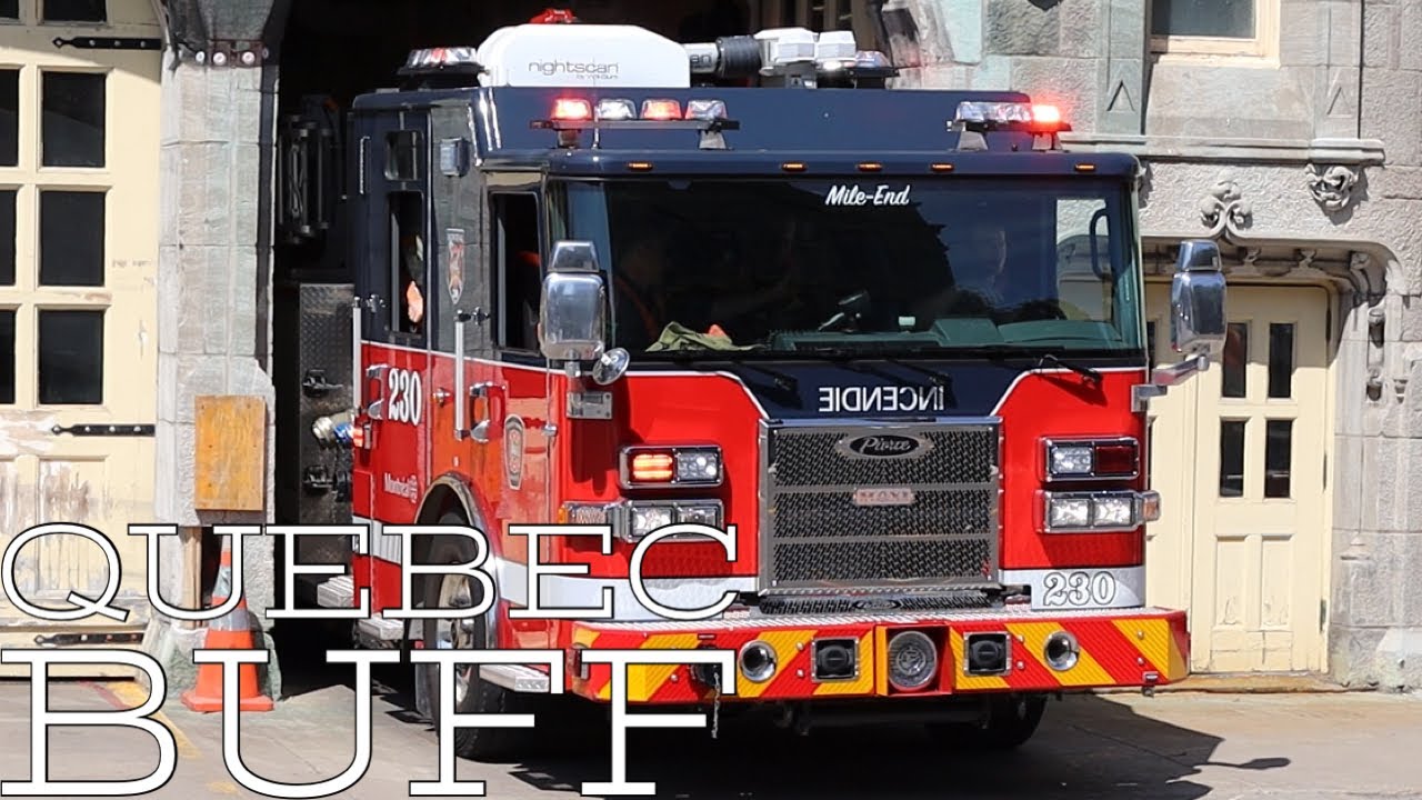 Montreal Fire Department (SIM) Pumper 230 responding from fire station ...