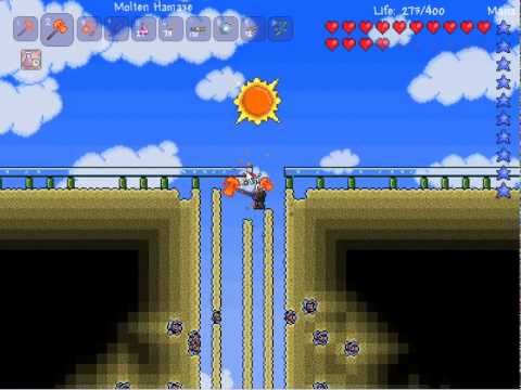 Terraria - Episode 63 - How not to make a Meteor Skybridge Farm - YouTube