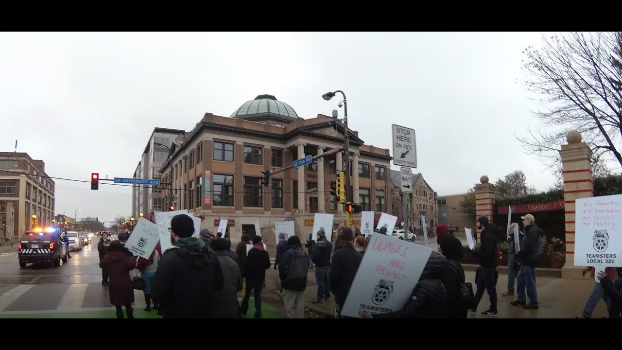 Teamsters Local 320 marches and pickets #UMN - YouTube