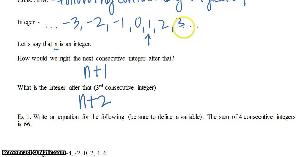 2-7 Problem Solving Consecutive Integers - YouTube
