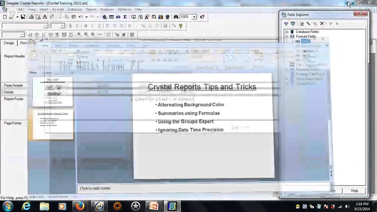 Crystal Reports Tips and Tricks - September 2014 - YouTube