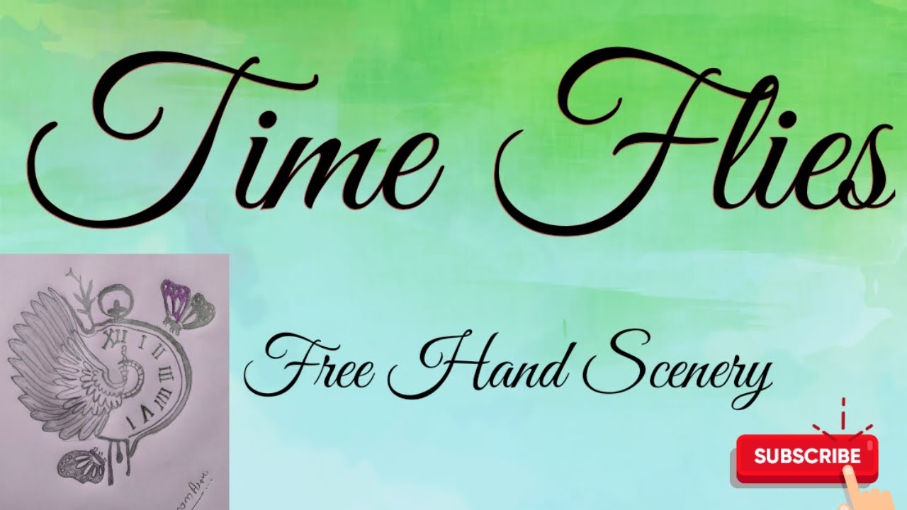 How to draw easy Scenery | TIME FLIES | Hands free sketch | Drawing ...