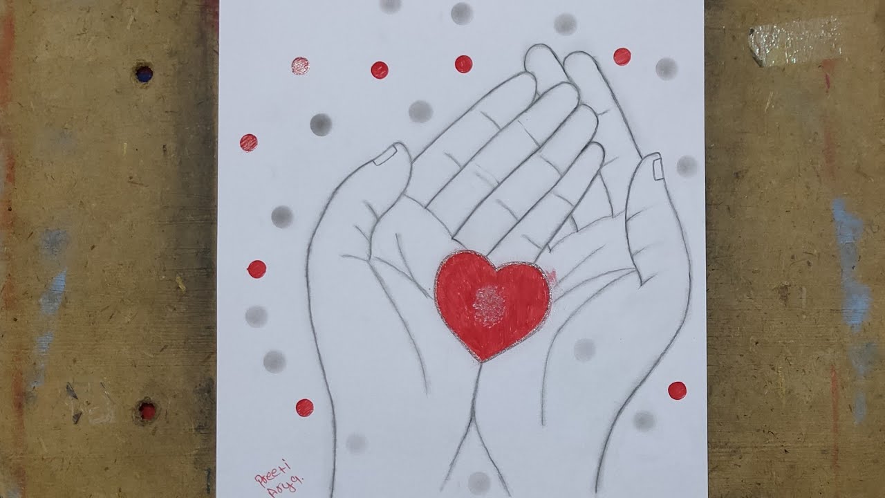 How to draw love icon with to hand pencil drawing | - YouTube