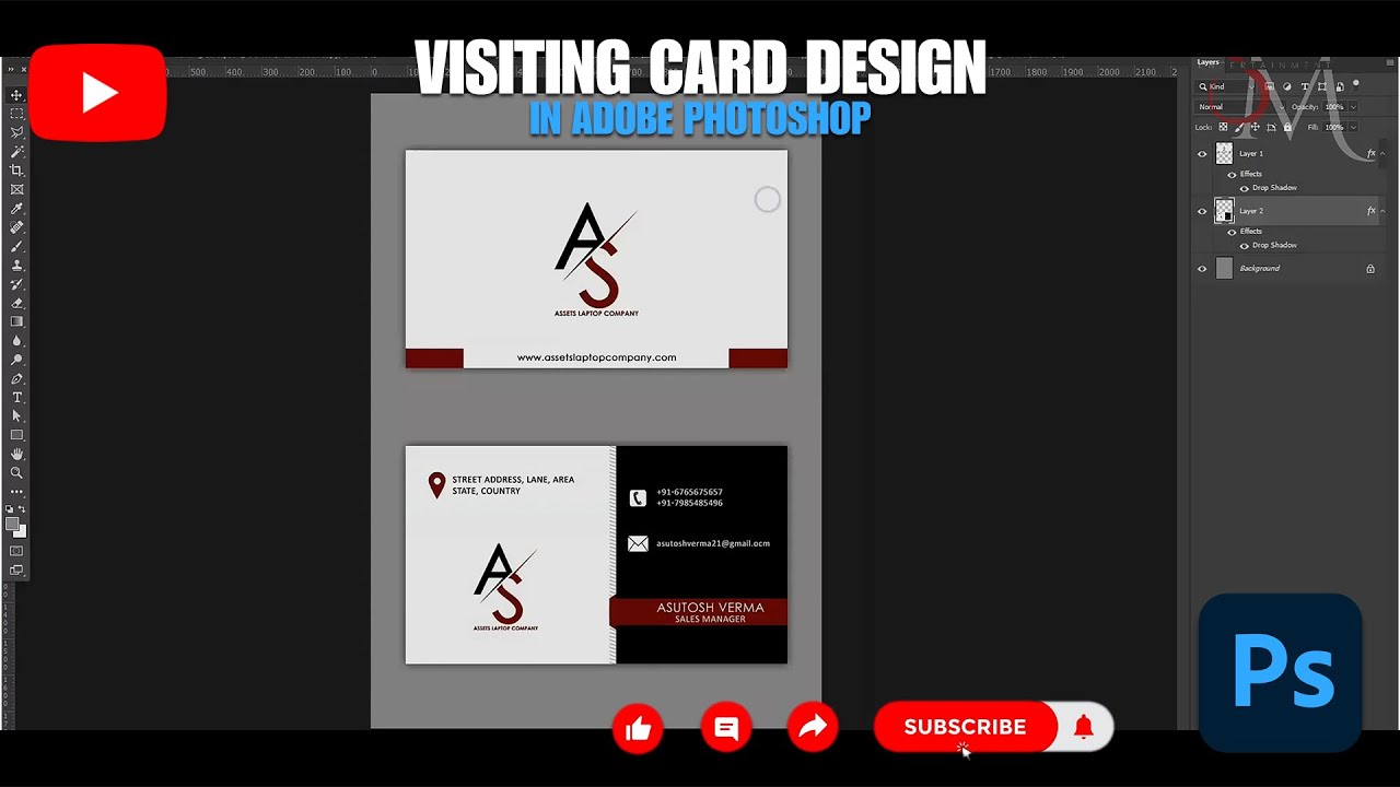 CREATE A VISITING CARD DESIGN IN PHOTOSHOP CC II PHOTOSHOP TUTORIALS II ...