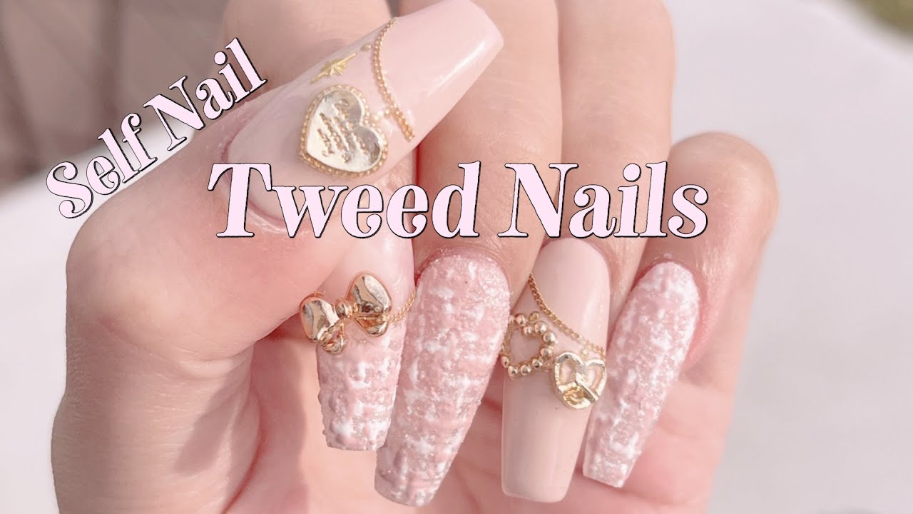 SUB) 쉽고 빠른 핑크무드 트위드 네일·˚˚·。♡⌇셀프네일⌇말캉팁 연장⌇Self nail⌇extension nails at ...