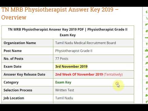 TN MRB Physiotherapist Answer Key 2019 PDF - YouTube