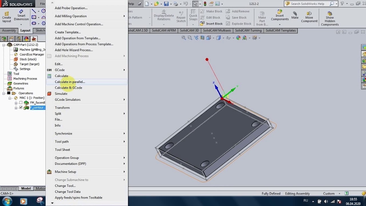 SolidCam contour, profile - YouTube
