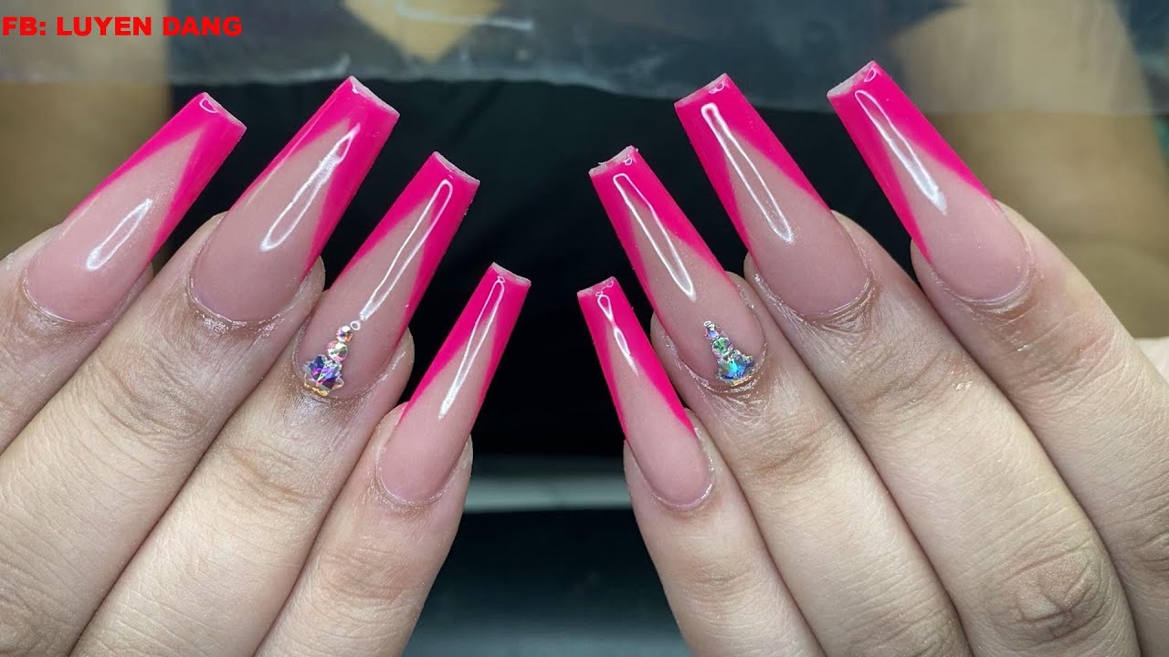 Acrylic V Line Pink | Nail Tutorial | Nail Art | - YouTube