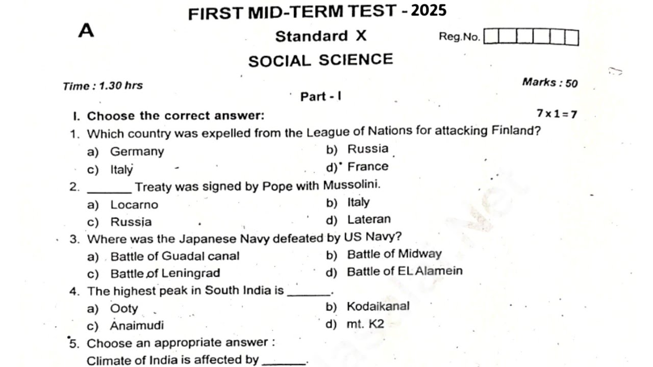 10th Social Science 1st Mid Term Question paper 2025 | 0th Social First ...
