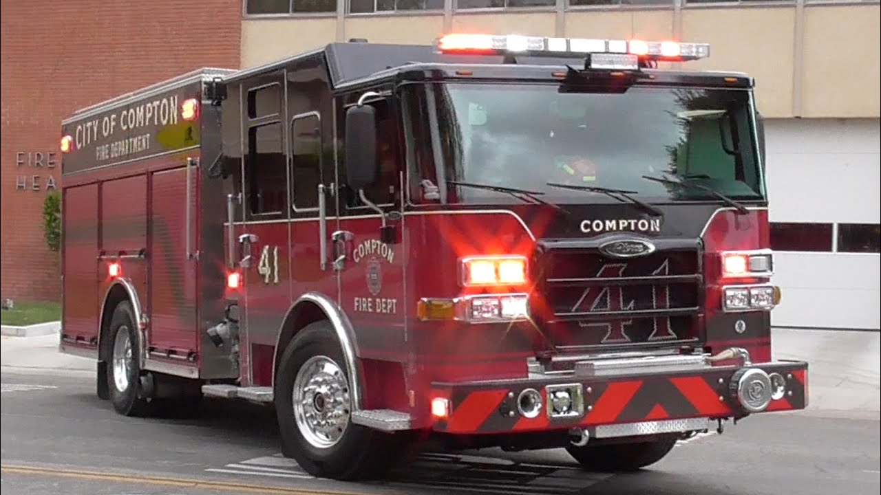 Compton Fire Dept. Engine 41 & Squad 441 Responding - YouTube