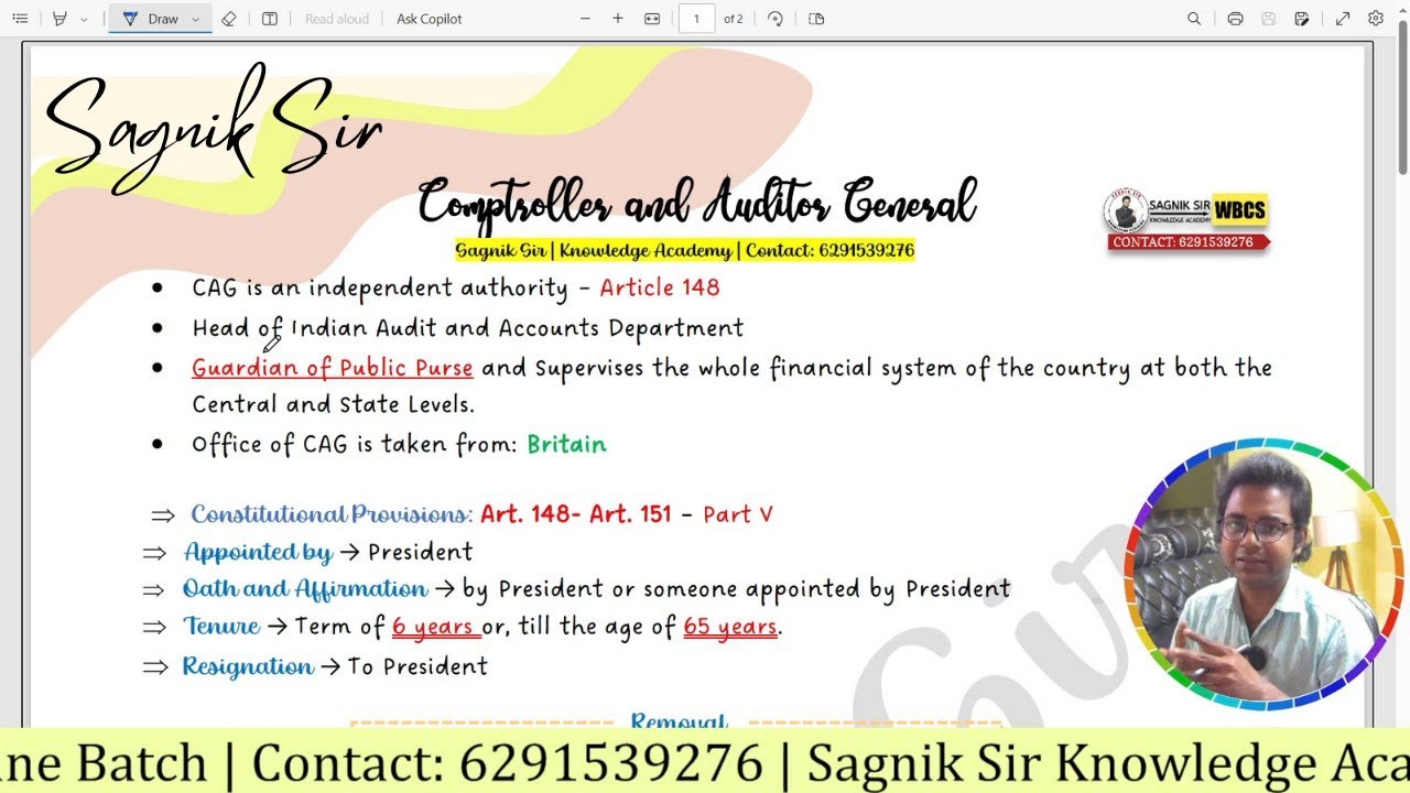 Comptroller and Auditor General (CAG) | Compact Class | Sagnik Sir WBCS ...
