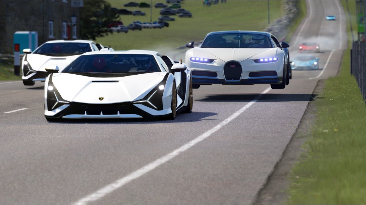 Bugatti Chiron vs Lamborghini Sian Sports at Highlands - YouTube