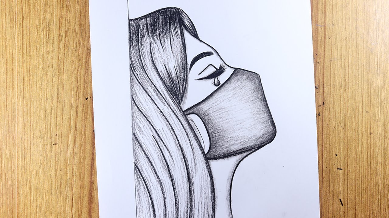 Beginners drawing a beautiful girl with mask | Easy drawing girl side ...