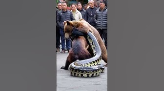Grizzly bear fights giant python, everyone just stands and watches, no ...