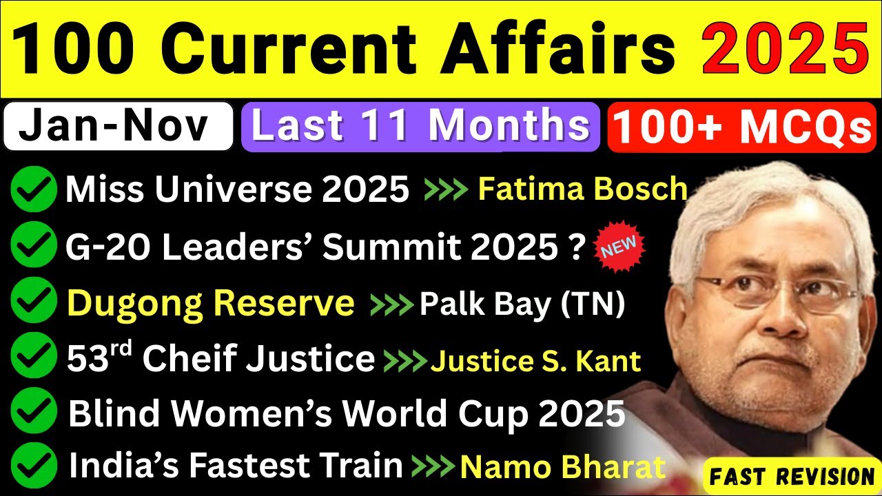 Top 100 Important Current Affairs 2025 | Last 11 Months Current Affairs ...