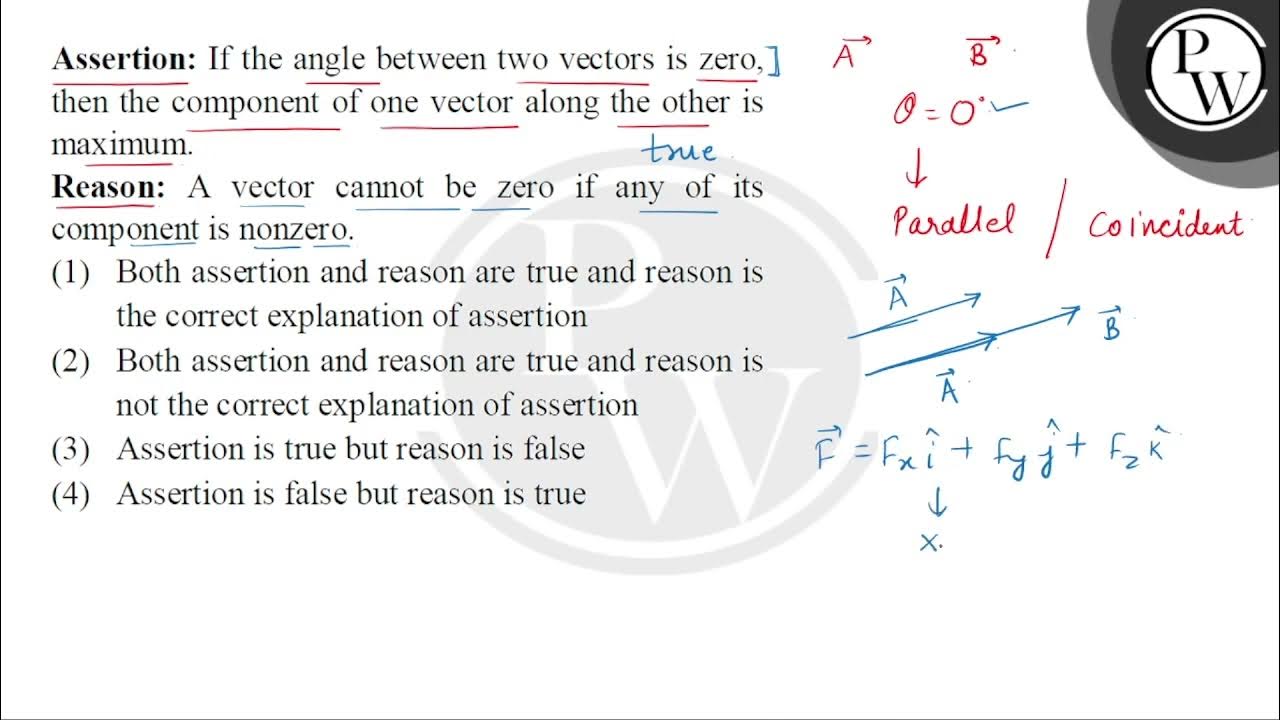 Assertion: If the angle between two vectors is zero, then the component of one vector along the ...