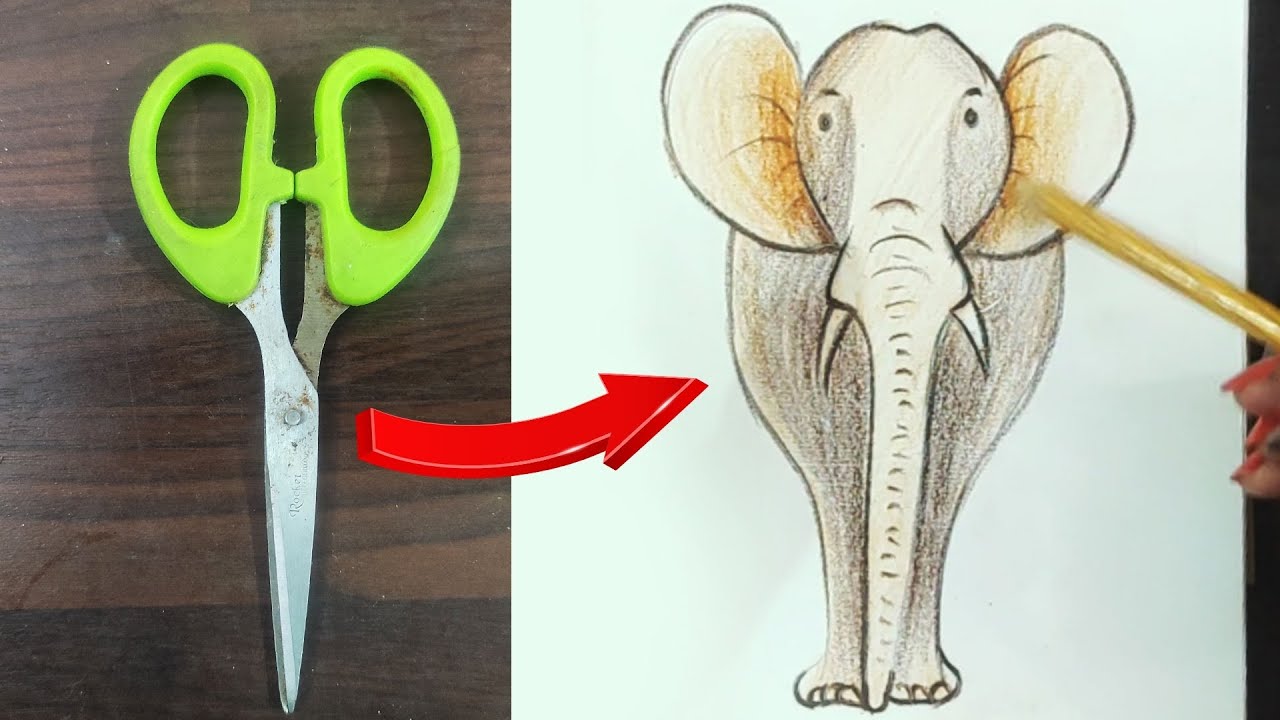 HOW TO DRAW AN ELEPHANT WITH SCISSORS | Elephant Drawing for Kids ...