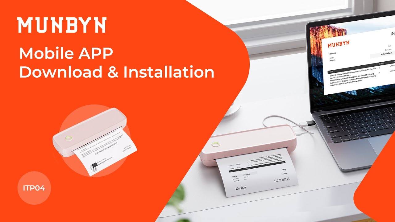 【ITP04-MUNBYN A4 thermal printer】How to download the app and connect with mobile? - YouTube