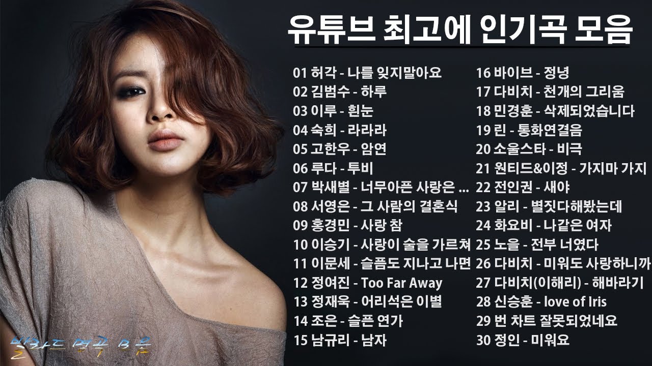 유튜브 최고에 인기곡 모음 일할때 듣기좋은 발라드추천 노래모음 광고없음 팝송 발라드 명곡 모음 Youtube Music