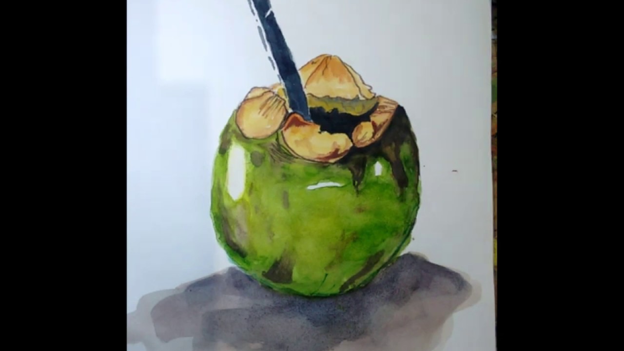 Watercolour Painting //Green Coconut Painting - YouTube
