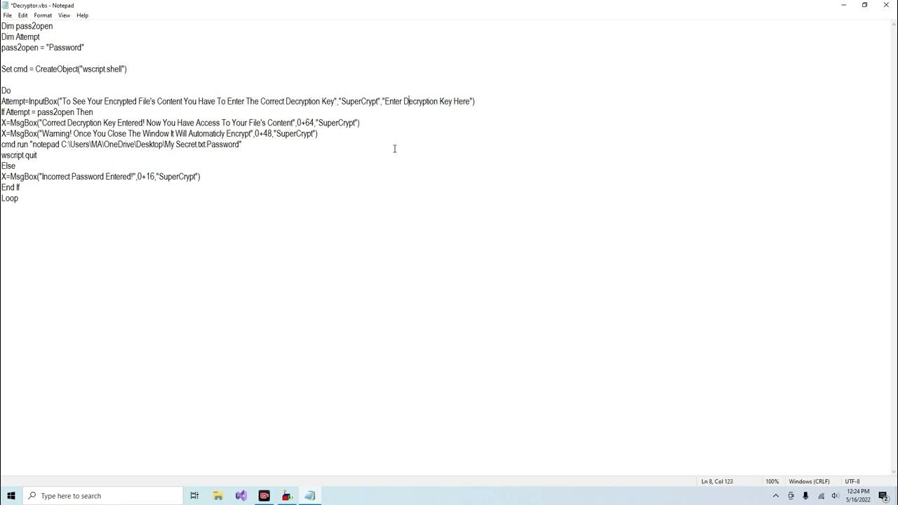 How to make a cool text decryptor in VBScript - YouTube