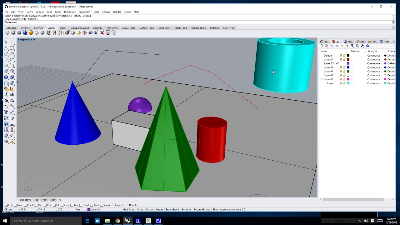 Rhino 6 Lesson 05 Display Modes in Rhino 6 - YouTube