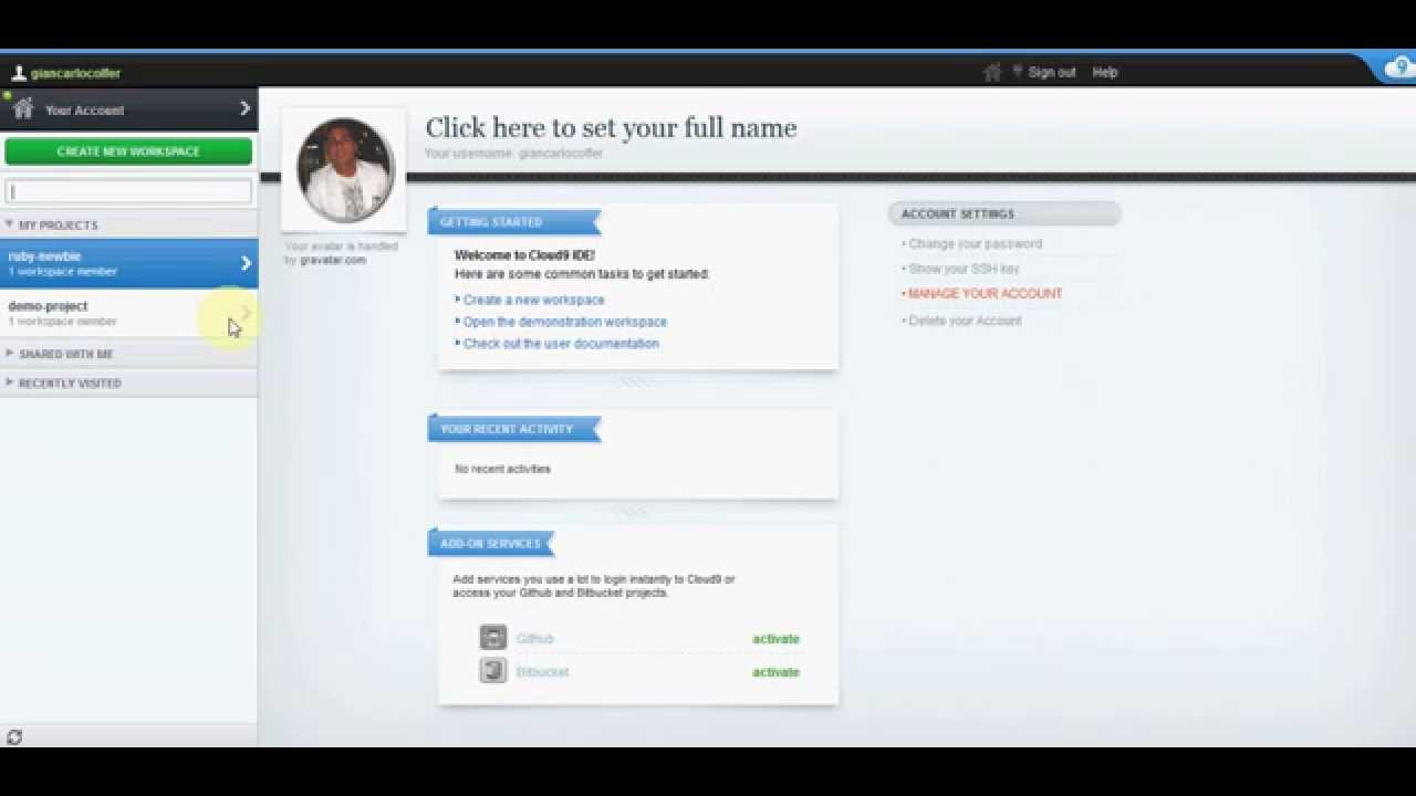 Cloud9 IDE & Workspace: How to create a new workspace - YouTube