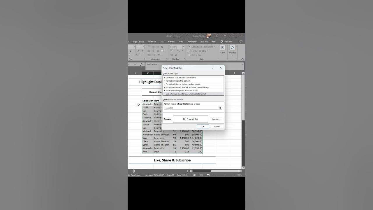 Highlight duplicate values in excel (Multi-Columns) #advanceexcel #excel #shorts - YouTube
