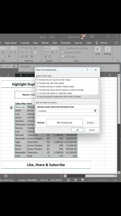 Highlight duplicate values in excel (Multi-Columns) #advanceexcel #excel #shorts - YouTube